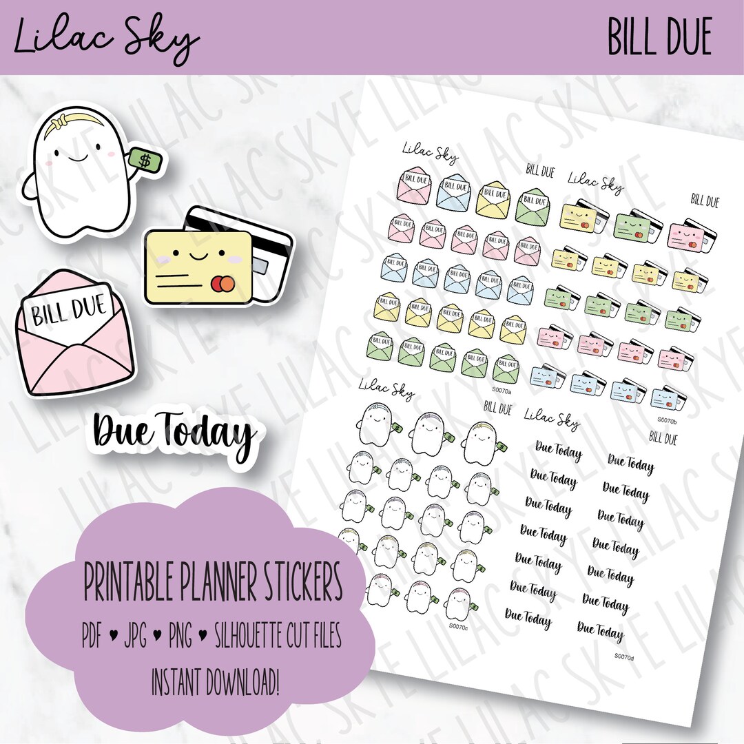 Bill Due Stickers | Bills Due Printable Stickers | Printable Planner ...