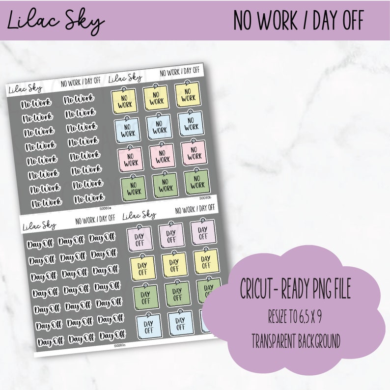 No Work Stickers, Day off Printable Stickers, Printable Planner ...