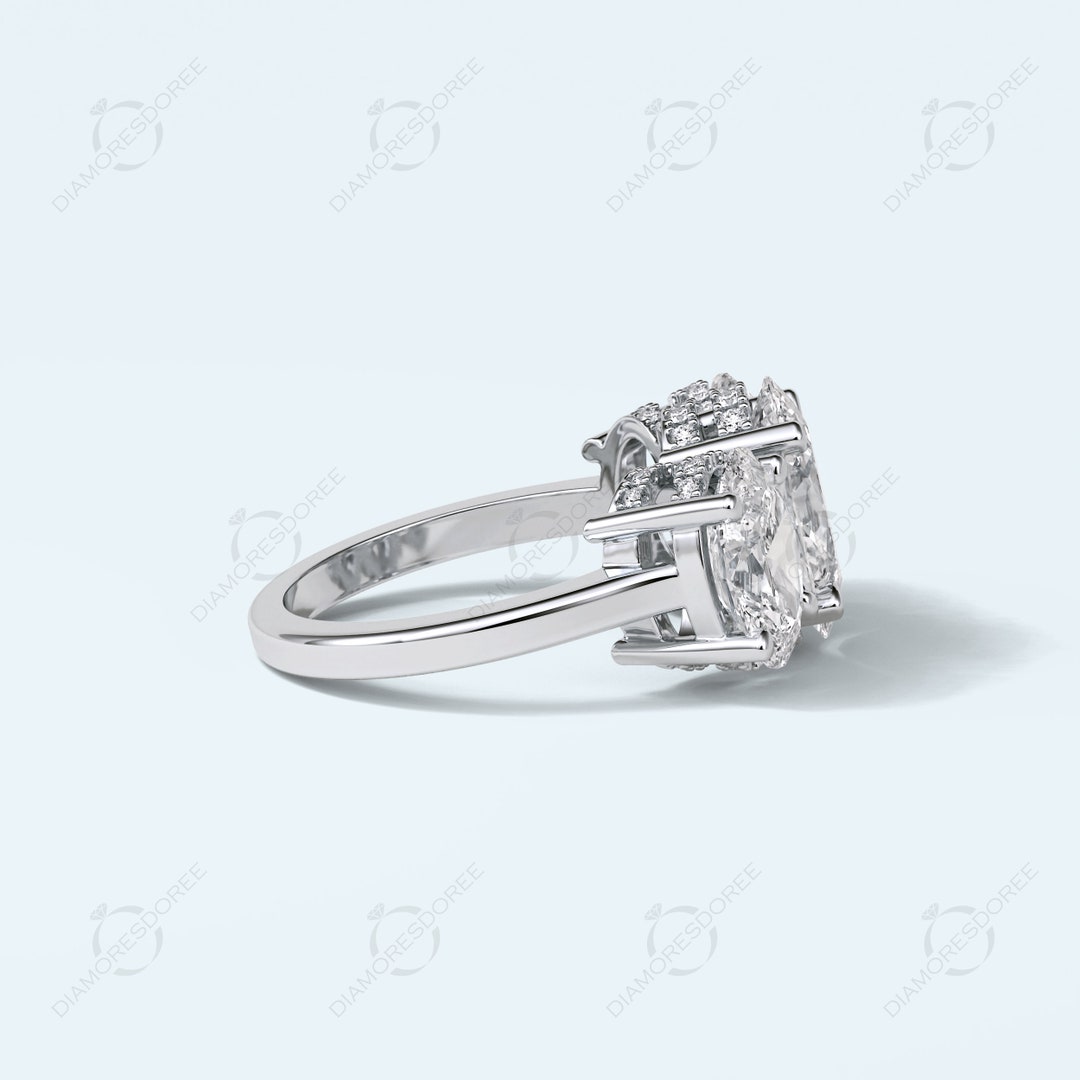 Hidden Oval Engagement Ring With Oval Cut and Round Cut Side Stones - Etsy