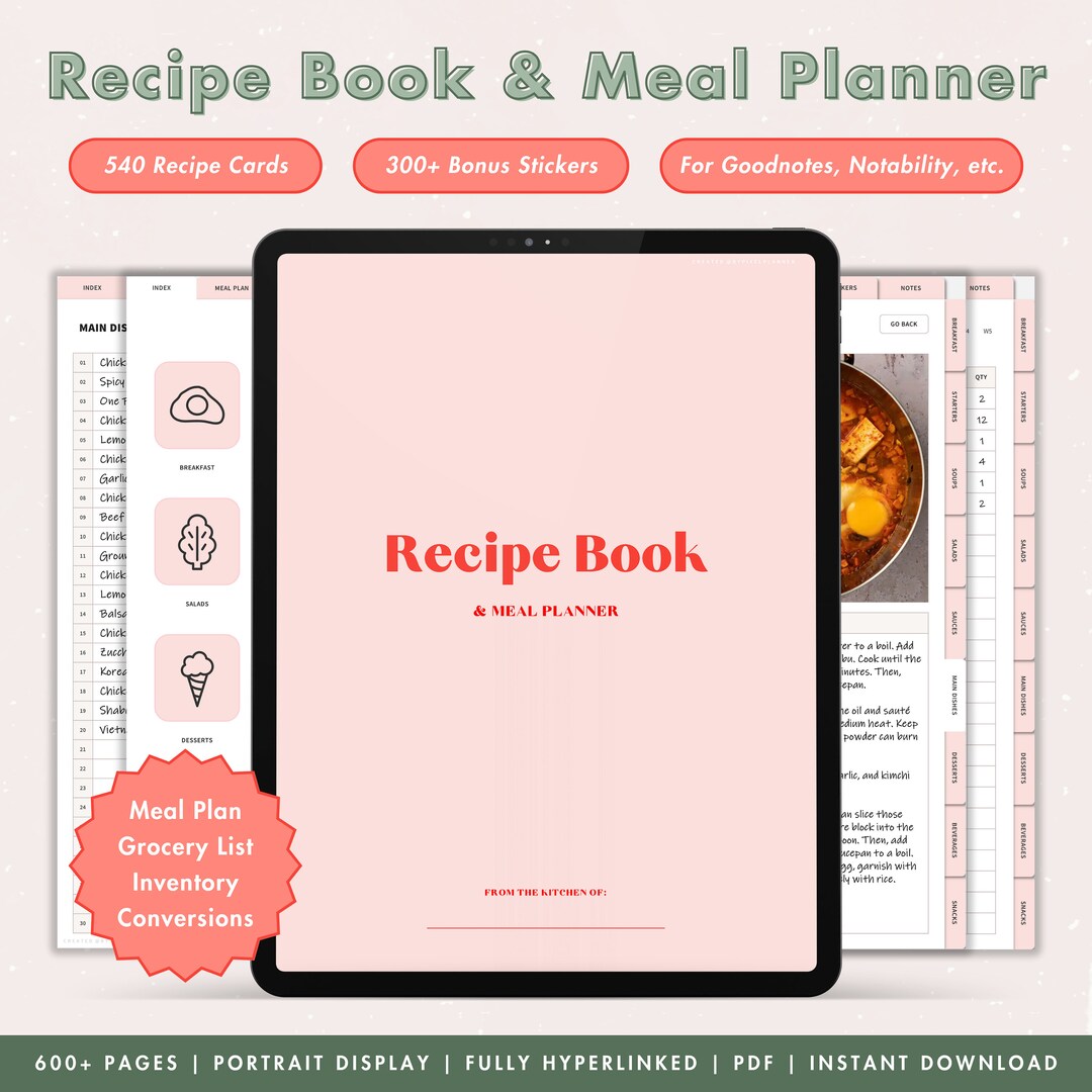 Digital Recipe Book Goodnotes, Recipe Template, Digital Grocery List ...