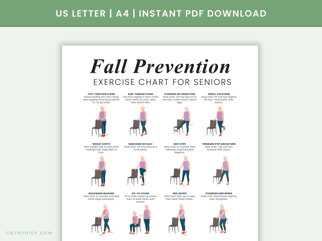 Fall Prevention Balance Exercises for Seniors Printable PDF | Chair ...