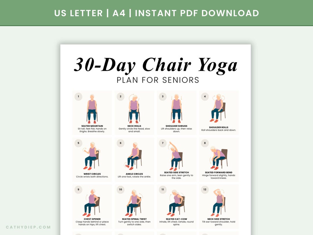 30 Day Chair Yoga for Seniors | Chair Yoga Exercise Chart | Printable ...
