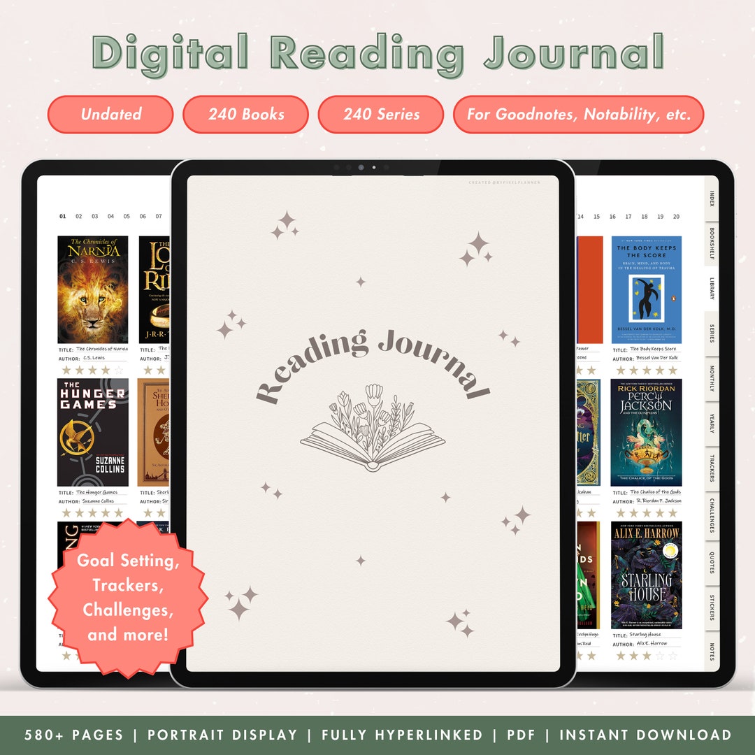 Digital Reading Journal Template, Reading Tracker, Reading Log, Reading ...
