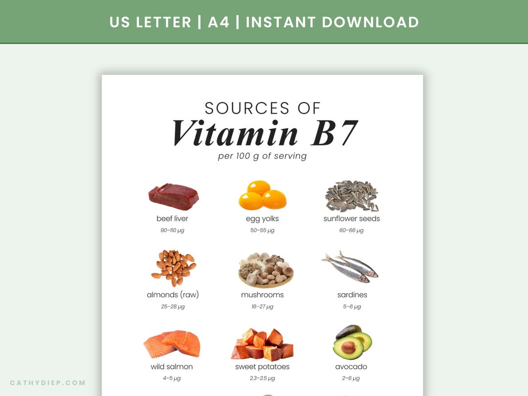 Vitamin B7 Food Chart Printable | High–biotin Foods | Instant Download ...