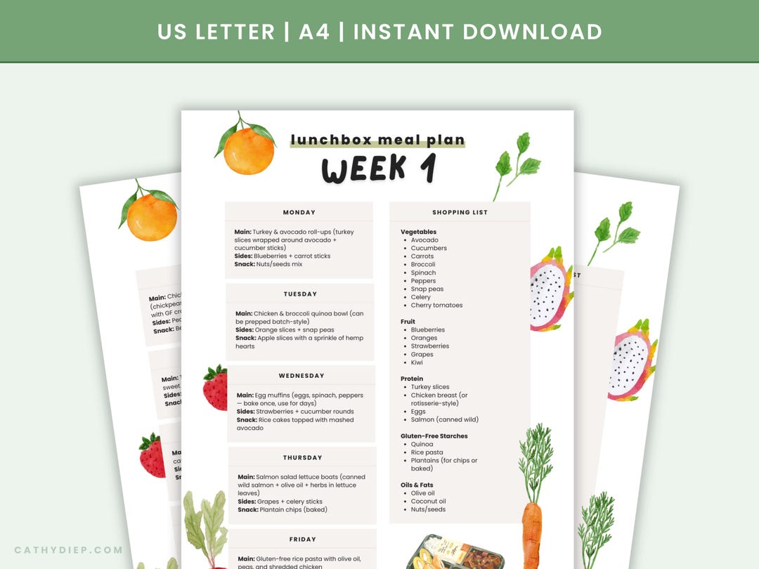 Kids Lunchbox Planner Printable | School Lunch Menu | 4-week Meal Plan ...