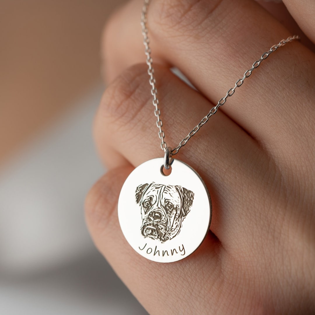 Pet Portrait Necklace, Pet Memorial Engraved Necklace, Dog Necklace for ...