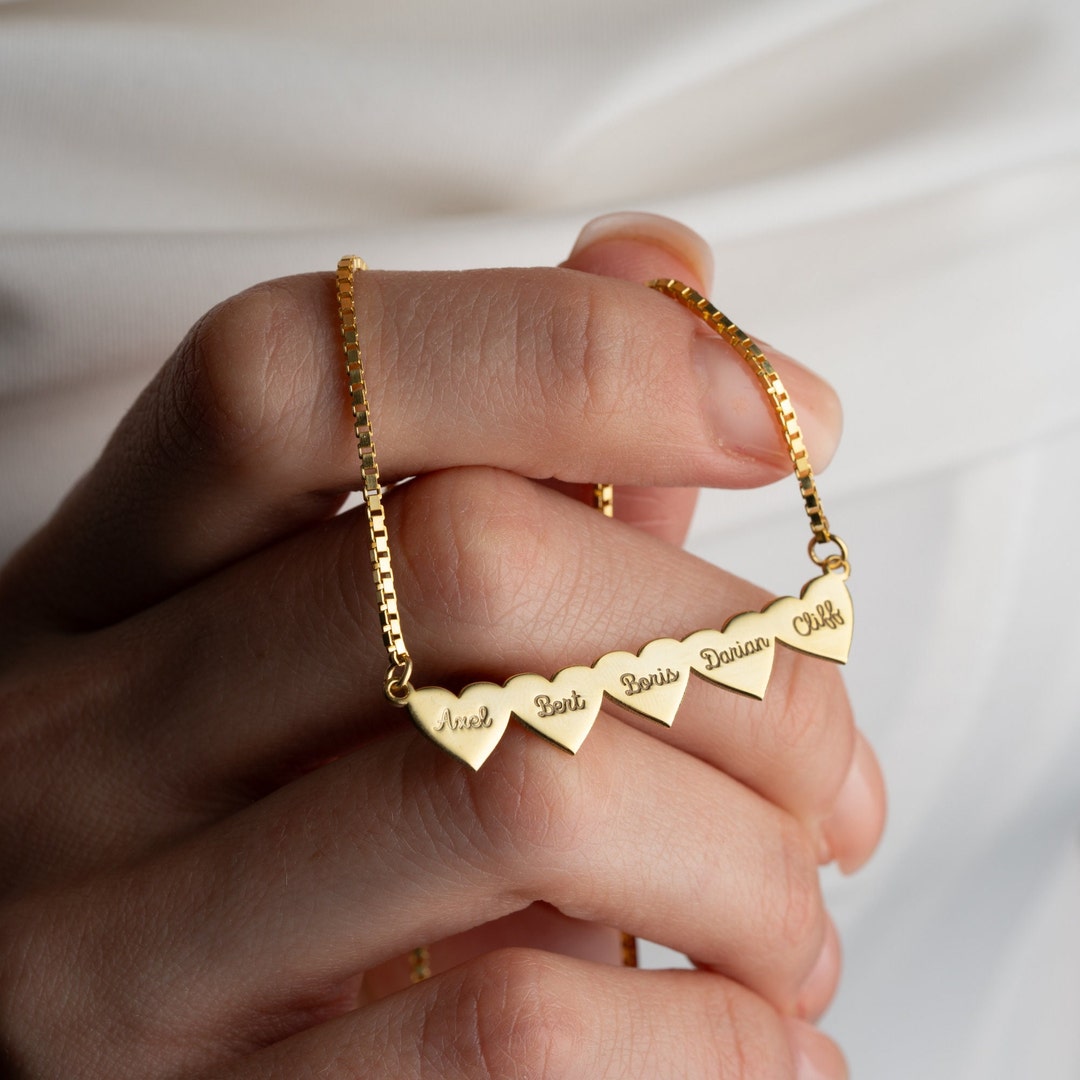 Engraved Hearts Name Necklace: Sterling Silver Family Pendant - Etsy