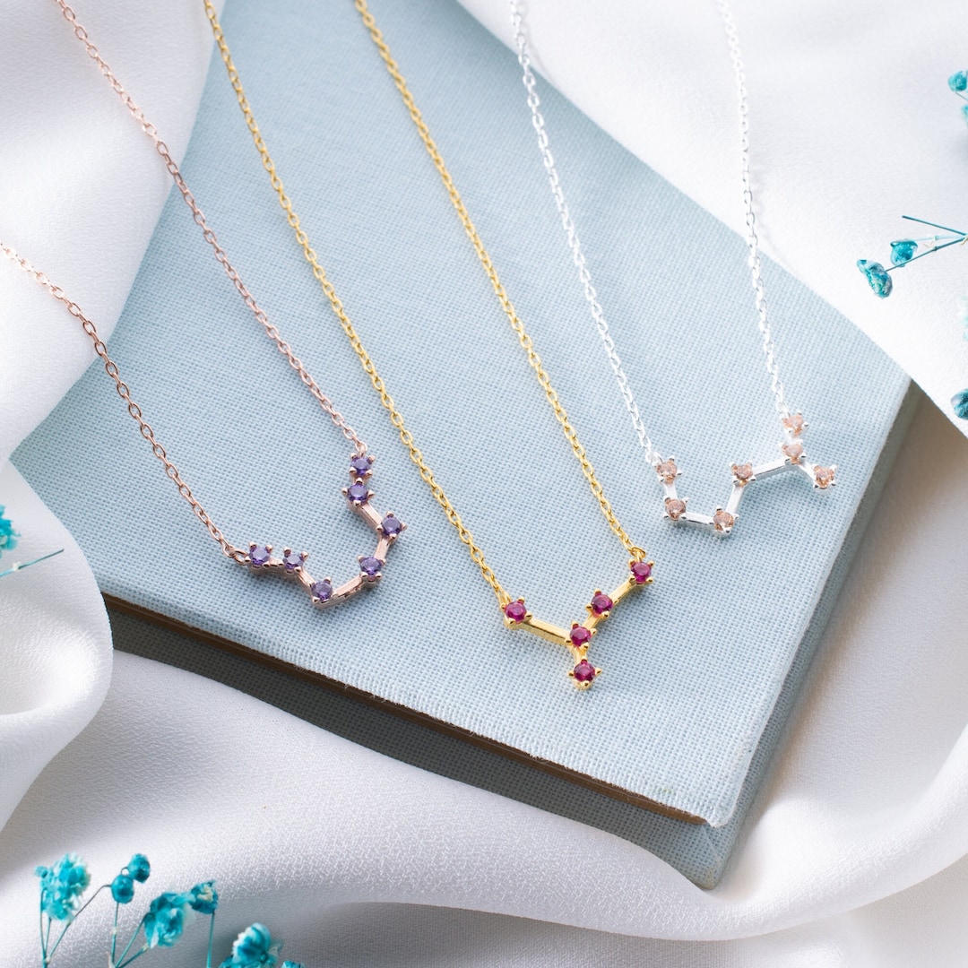 Personalized Birthstone Zodiac Necklace, Custom Zodiac Necklace With ...