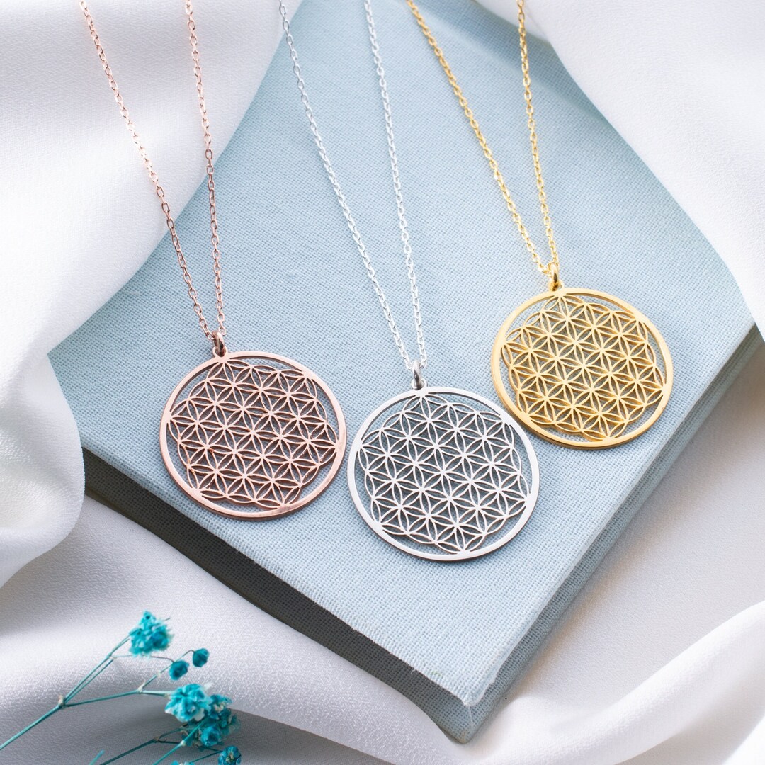 14K Solid Gold Flower of Life Necklace: Spiritual Yoga Pendant - Etsy
