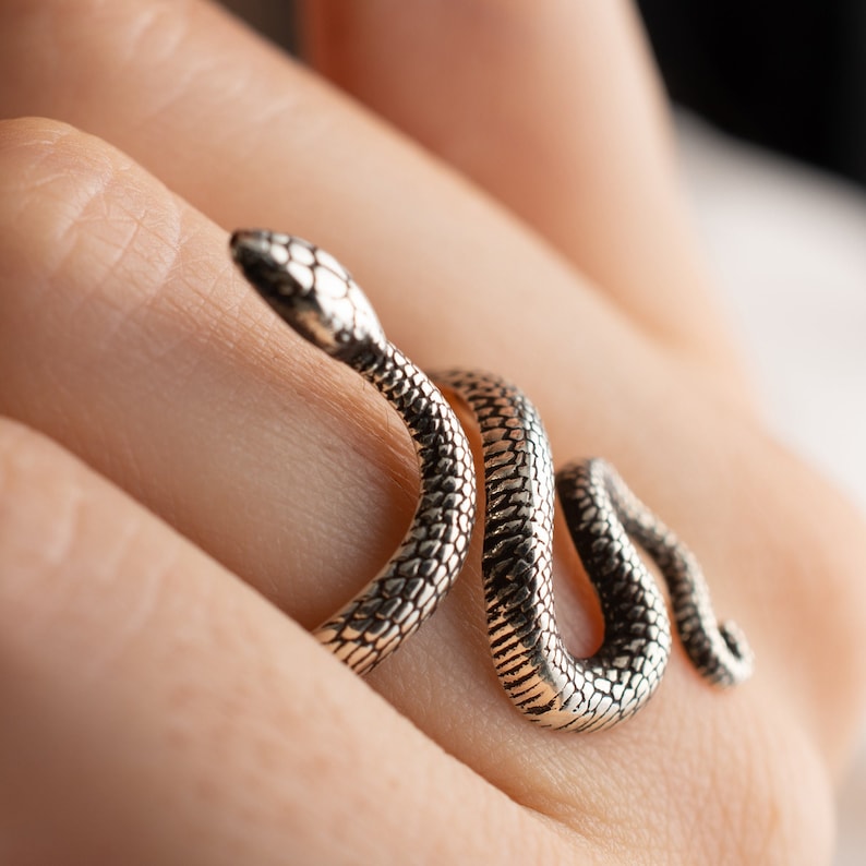 Vintage Sterling Silver Snake Ring: Adjustable Serpent Animal Jewelry ...