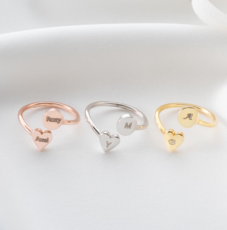 Custom Open Heart Ring: Sterling Silver Double Initial Stacking Ring - Etsy