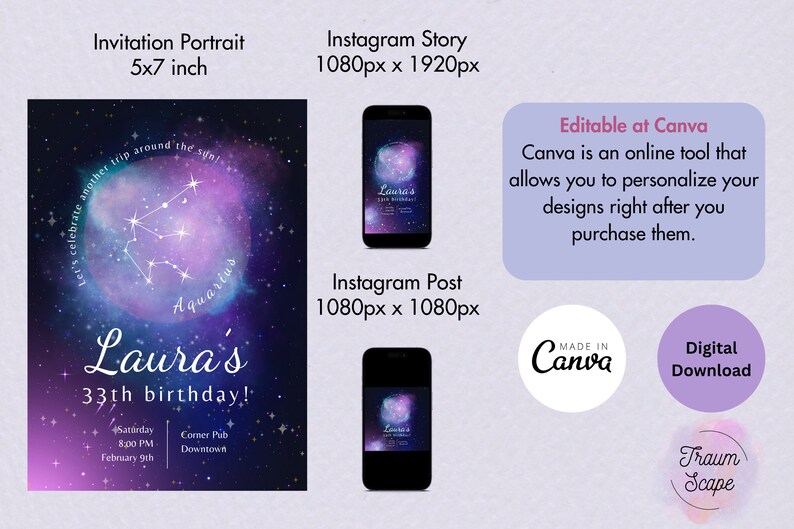 Zodiac Sign Birthday Invitation, Twelve Sign, Constellation Zodiac ...