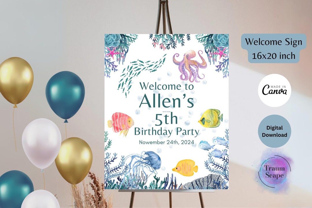 Ocean Birthday Sign, Nautical Kids Birthday Party Welcome Sign, Sea ...