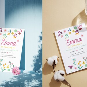 Floral Girls Birthday Invitation, Colorful Wildflower Theme, Spring ...