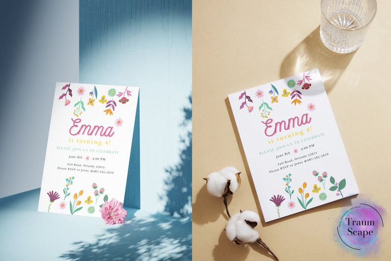 Floral Girls Birthday Invitation, Colorful Wildflower Theme, Spring ...