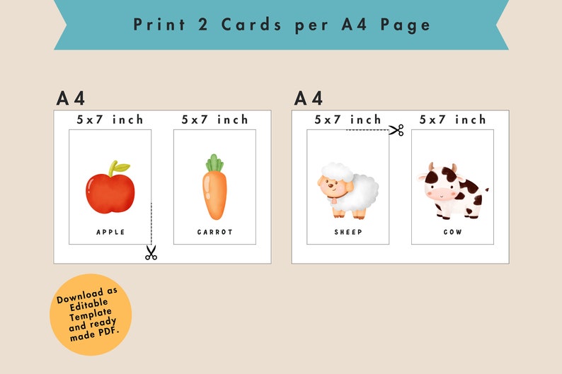 Farm Animals, Vegetables, Fruits Flash Cards, Preschool Educational ...