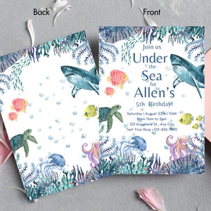 Shark Birthday Invitation, Under the Sea Party, Ocean, Fishes and ...