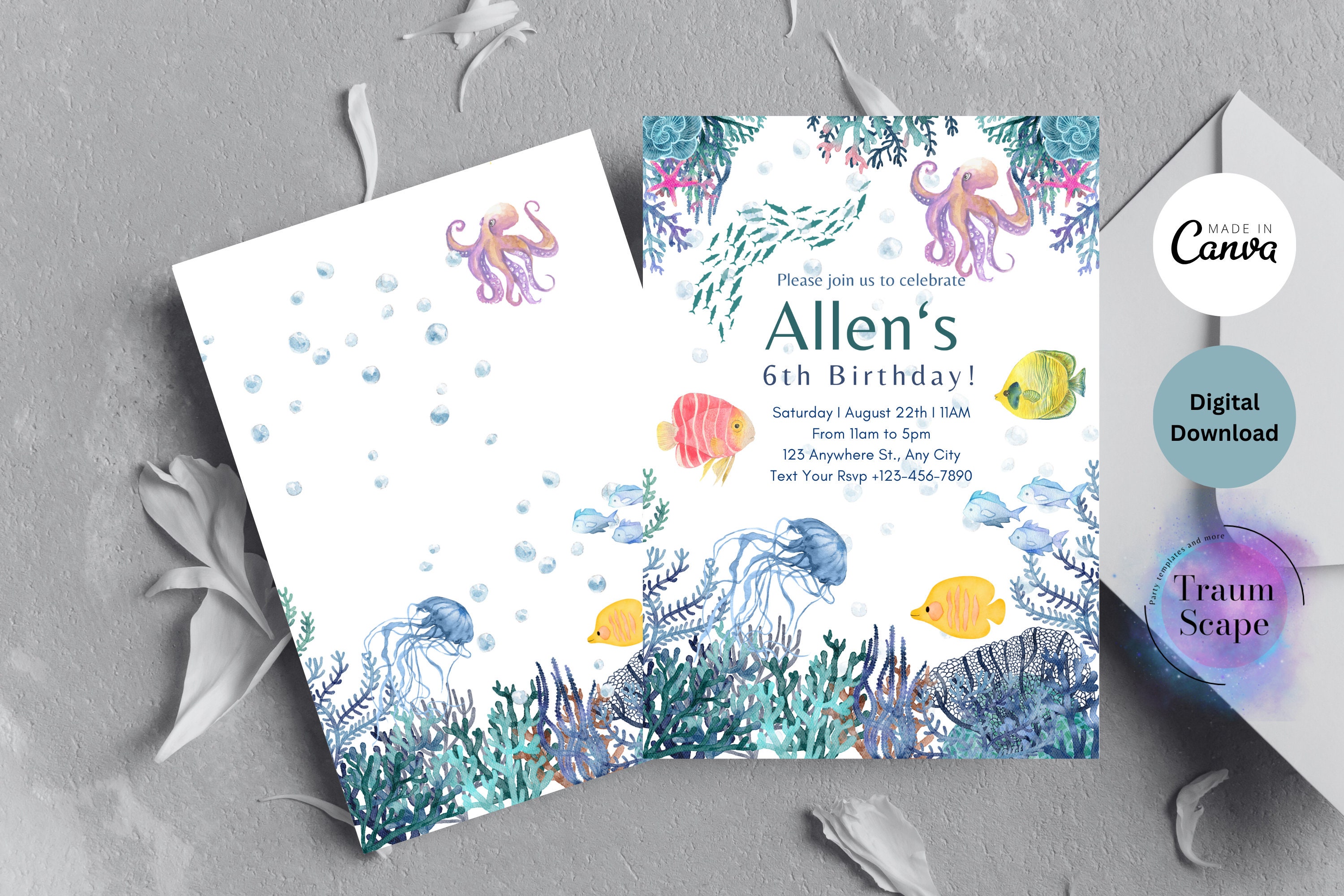 Ocean Kids Birthday Invitation, Under the Sea Party, Editable Template ...