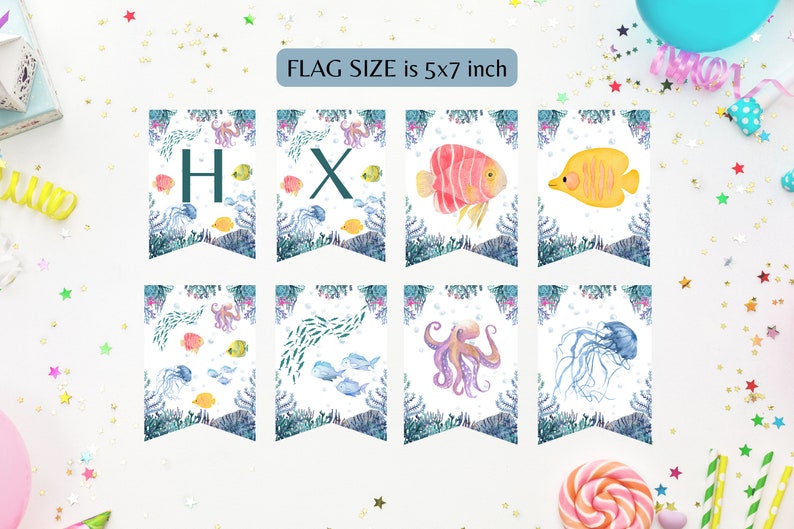 Ocean Birthday Editable Flag Banner, Nautical Kids Birthday Party ...