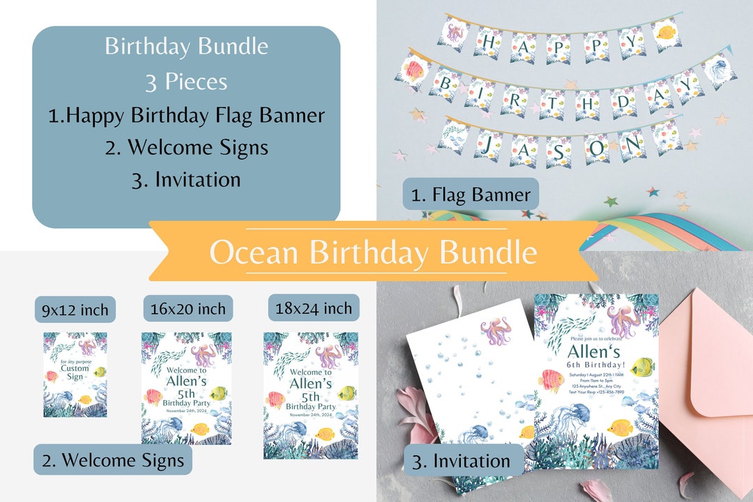 Under the Sea Birthday Party Bundle, Ocean Animals Party Invitation ...