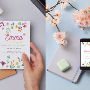 Floral Girls Birthday Invitation, Colorful Wildflower Theme, Spring ...