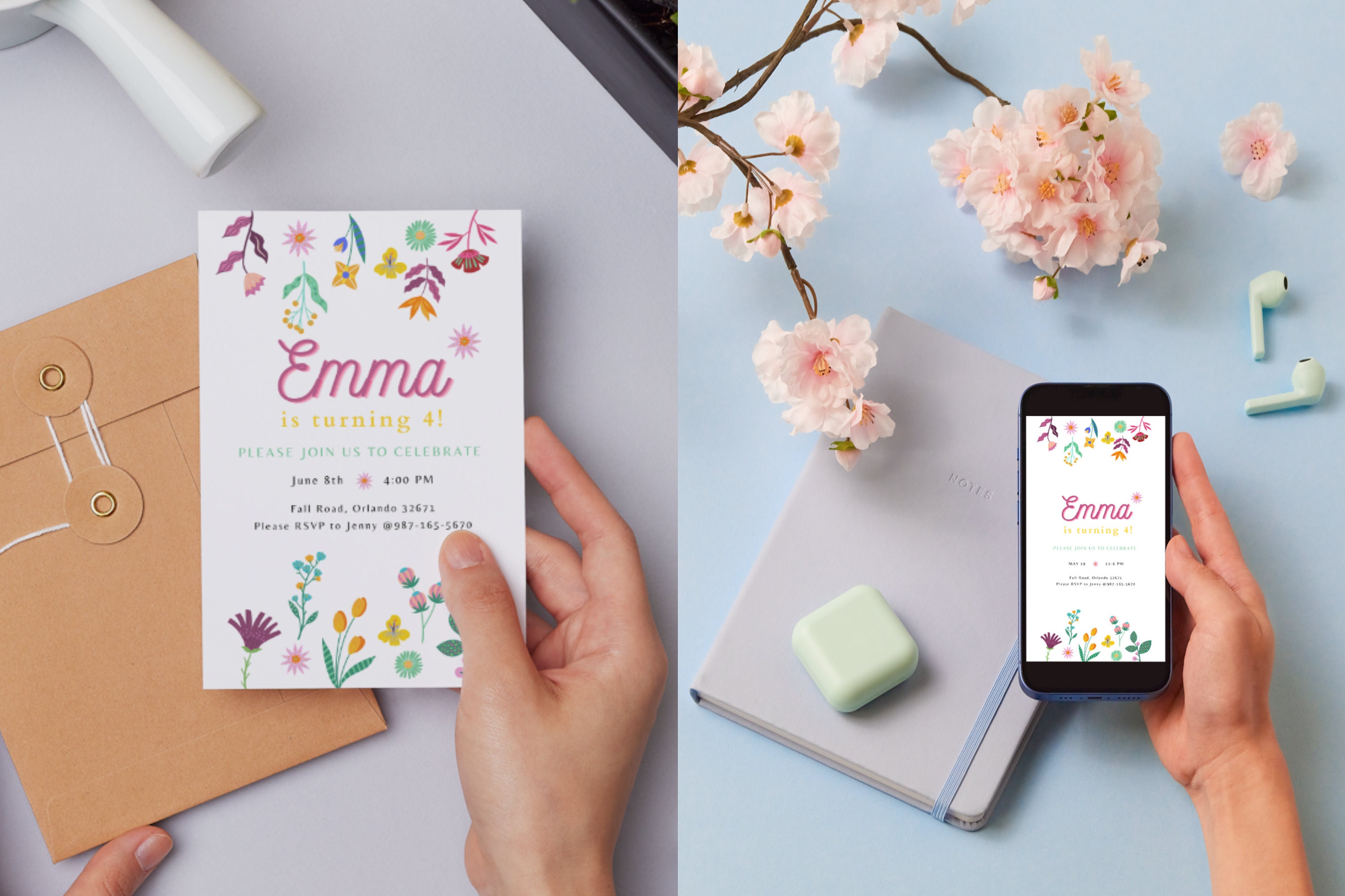 Floral Girls Birthday Invitation, Colorful Wildflower Theme, Spring ...
