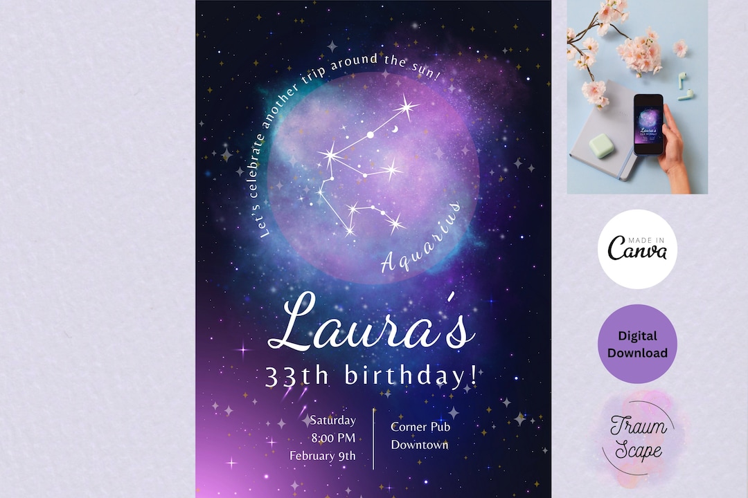 Zodiac Sign Birthday Invitation, Twelve Sign, Constellation Zodiac ...