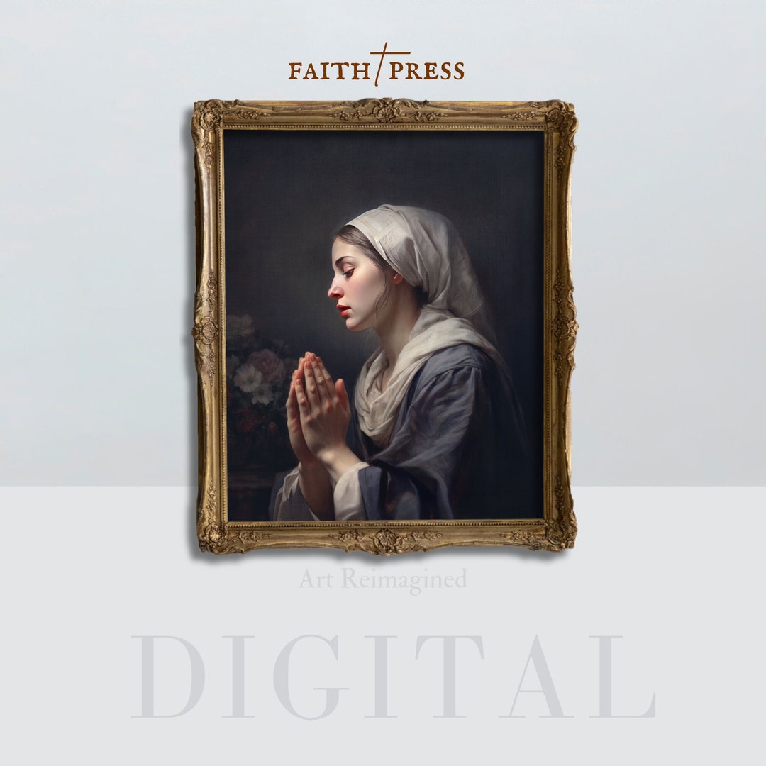 Christian Prayer Digital Art Woman Prayer Art Blue Oil Painting Faith ...