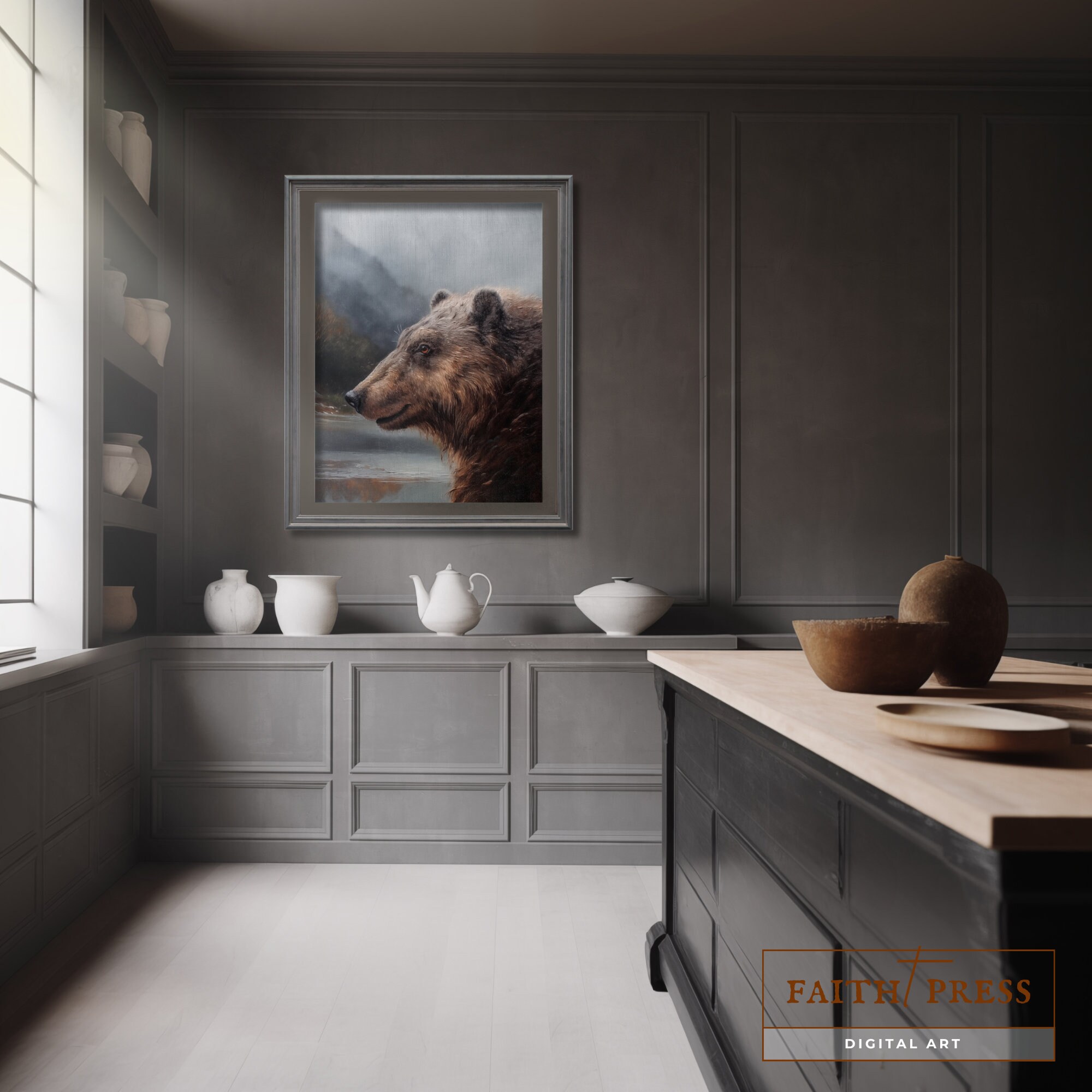 Rustic Bear Art Bear Art Forest Bear Digital Art Muted Wall Art Muted ...