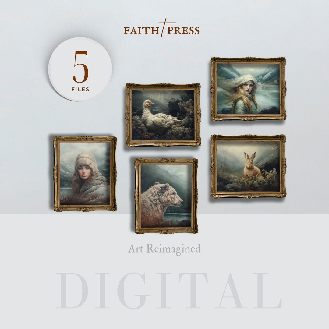 5 Digital Muted Forest Art Downloads Rustic Woman Artwork Cool Green ...