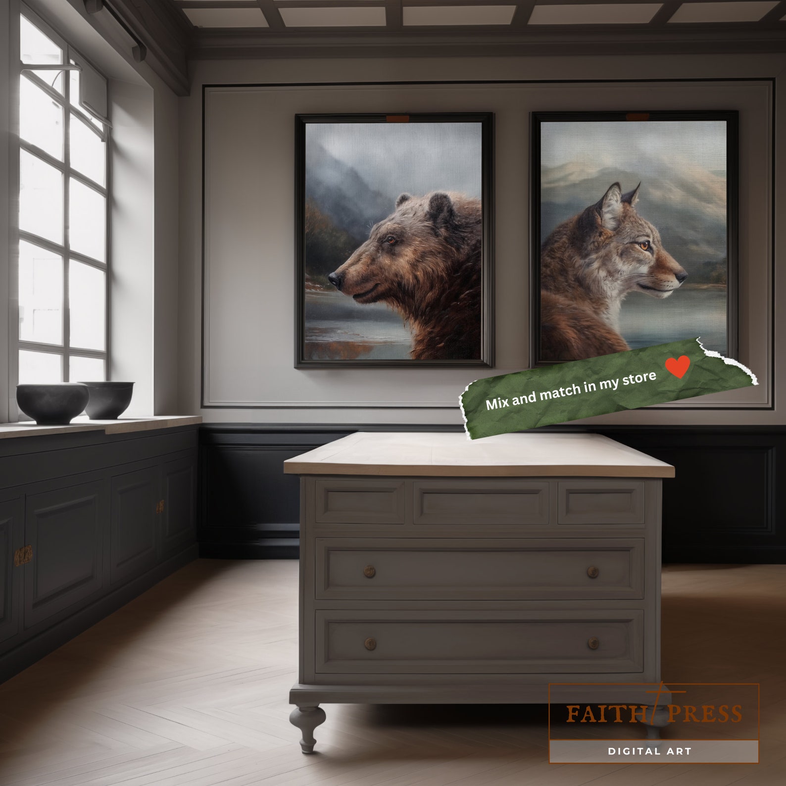 Rustic Bear Art Bear Art Forest Bear Digital Art Muted Wall Art Muted ...