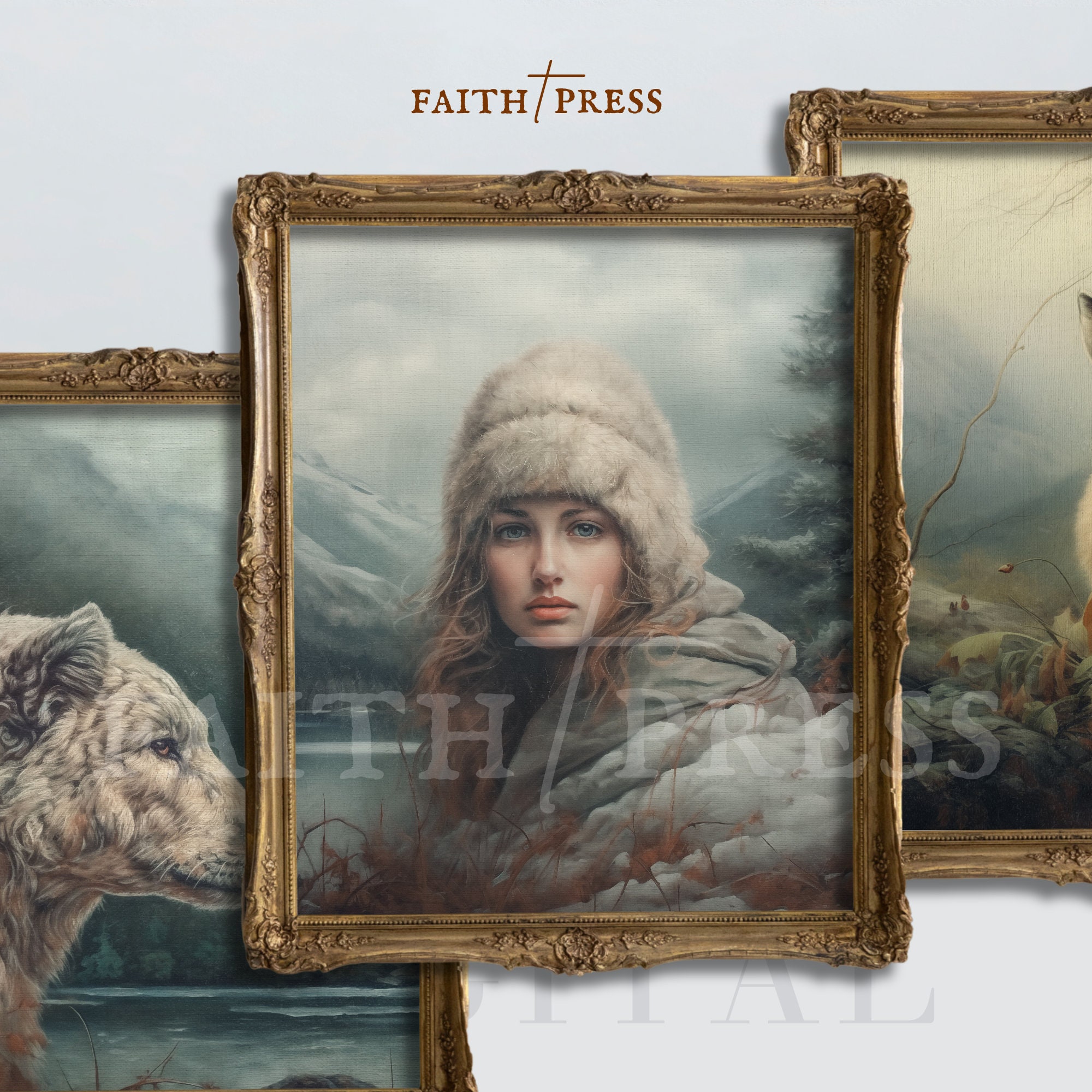 5 Digital Muted Forest Art Downloads Rustic Woman Artwork Cool Green ...