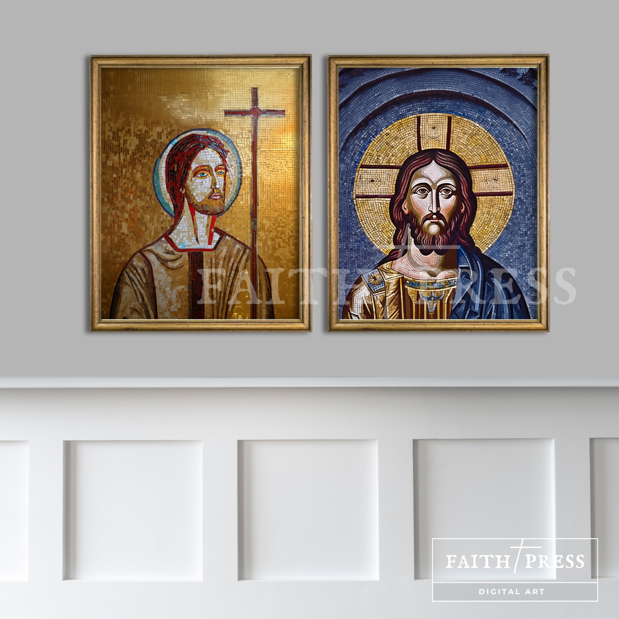 Set of 5 Digital Christian Art Jesus Mosiac Art Christian Art - Etsy
