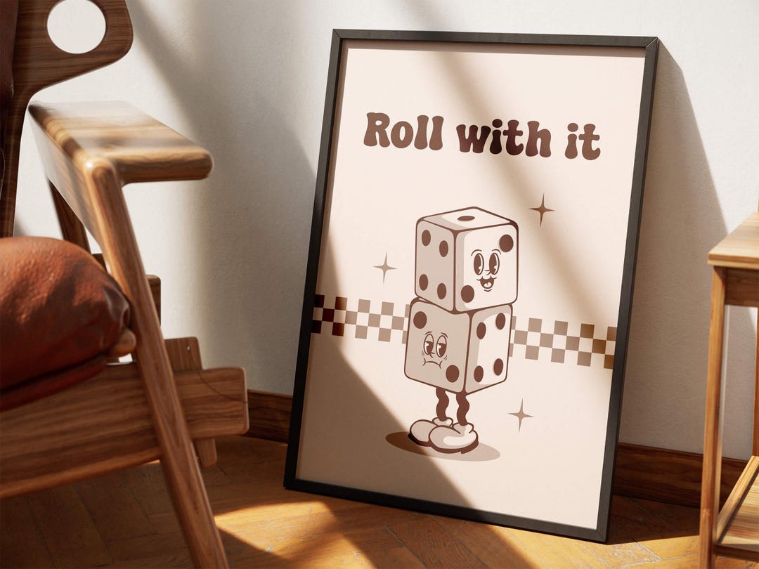 Dice Retro Groovy Vintage Decor Wall Print Poster Minimalist Cartoon ...