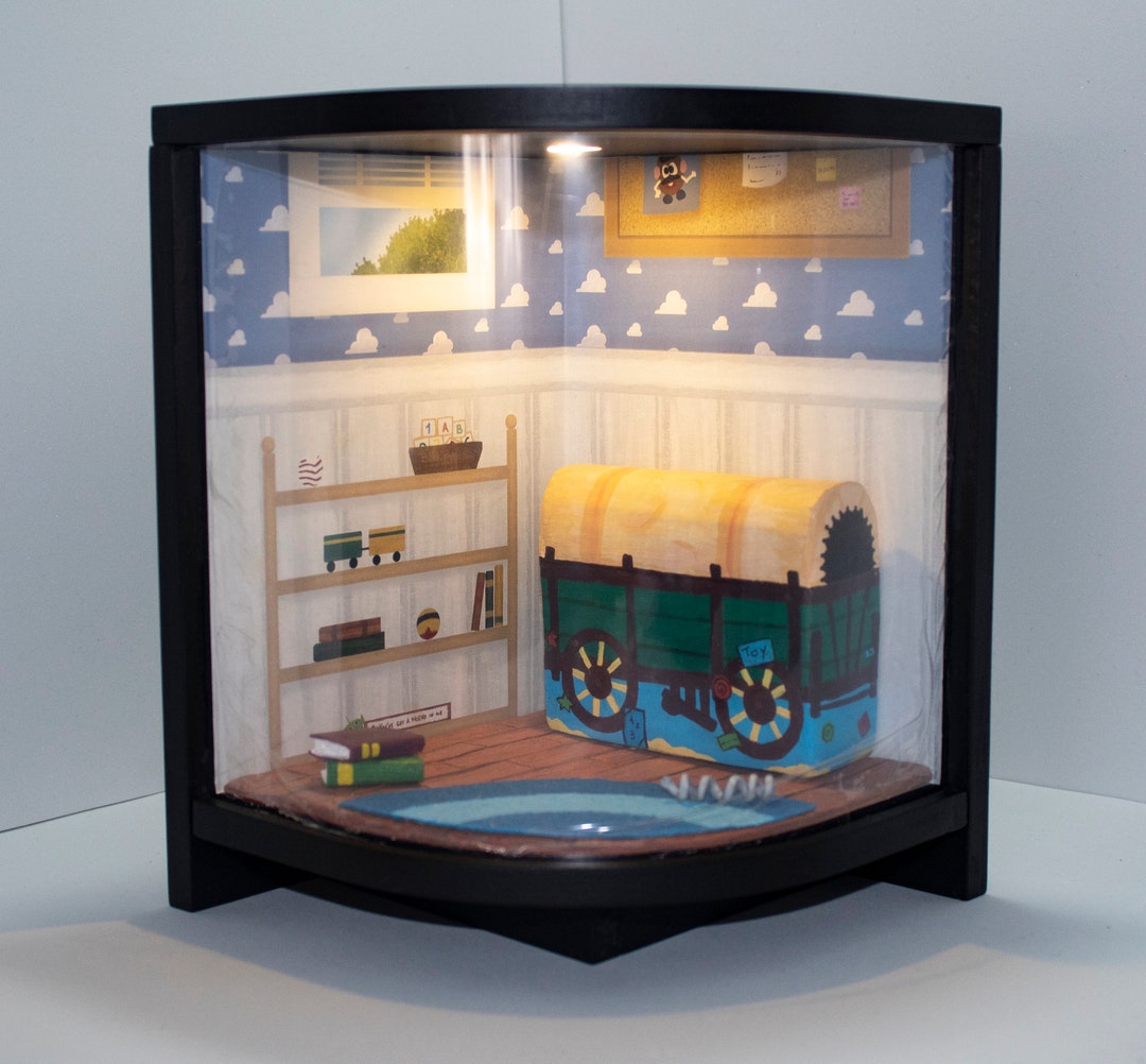 Display Case With Diorama, Protective Glass and Light, Handmade ("toy ...