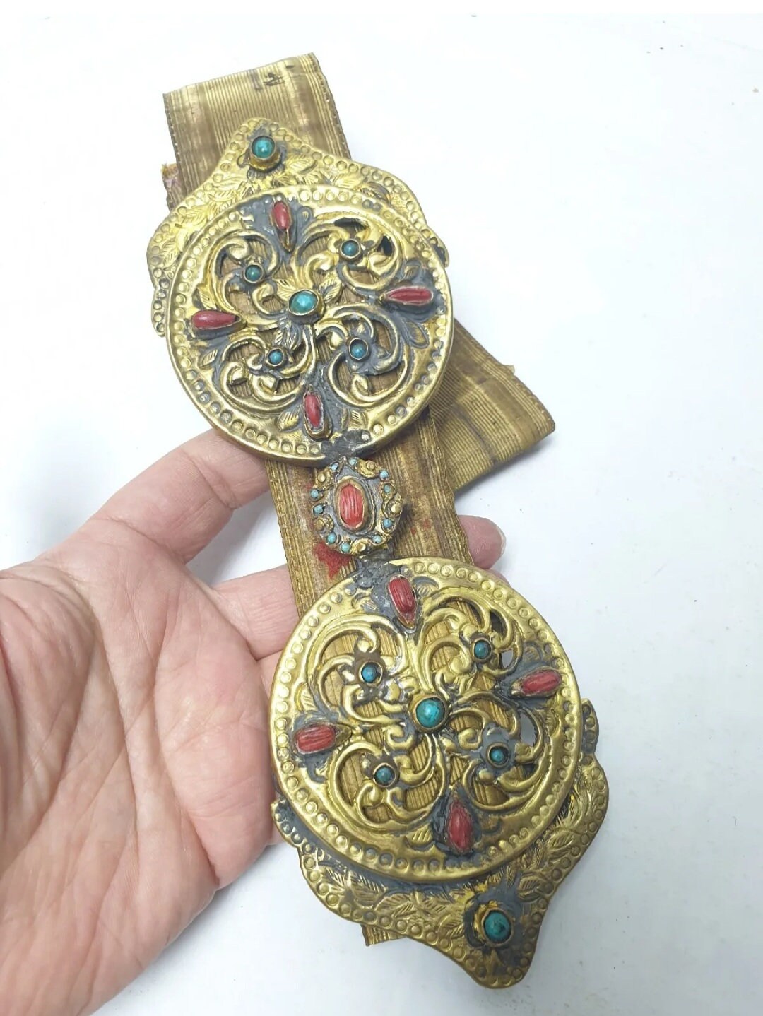 Ancient Vintage Buckle Belt Buckle Ottoman,coral and Turquoise Stone - Etsy