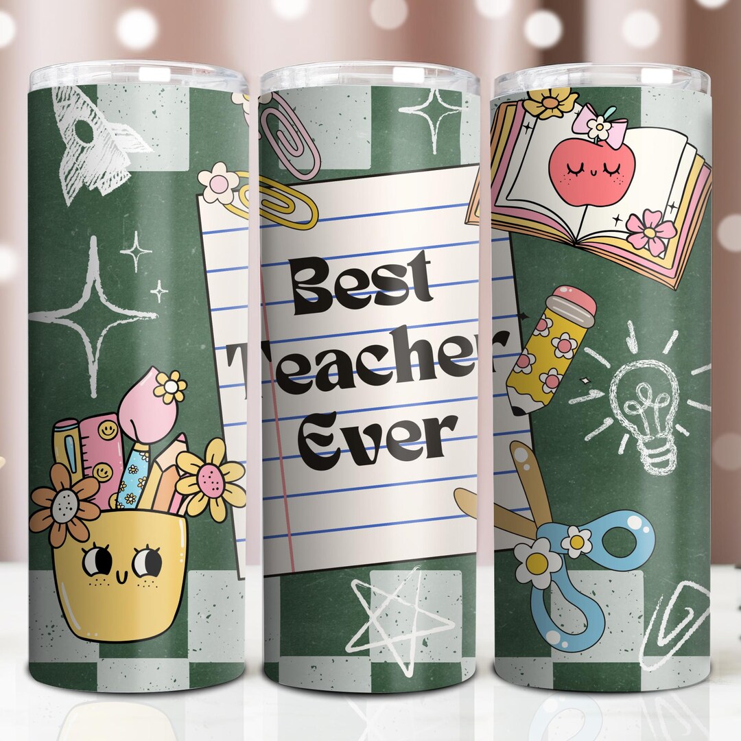 Best Teacher Retro Green 20 Oz Skinny Tumbler Sublimation Design ...