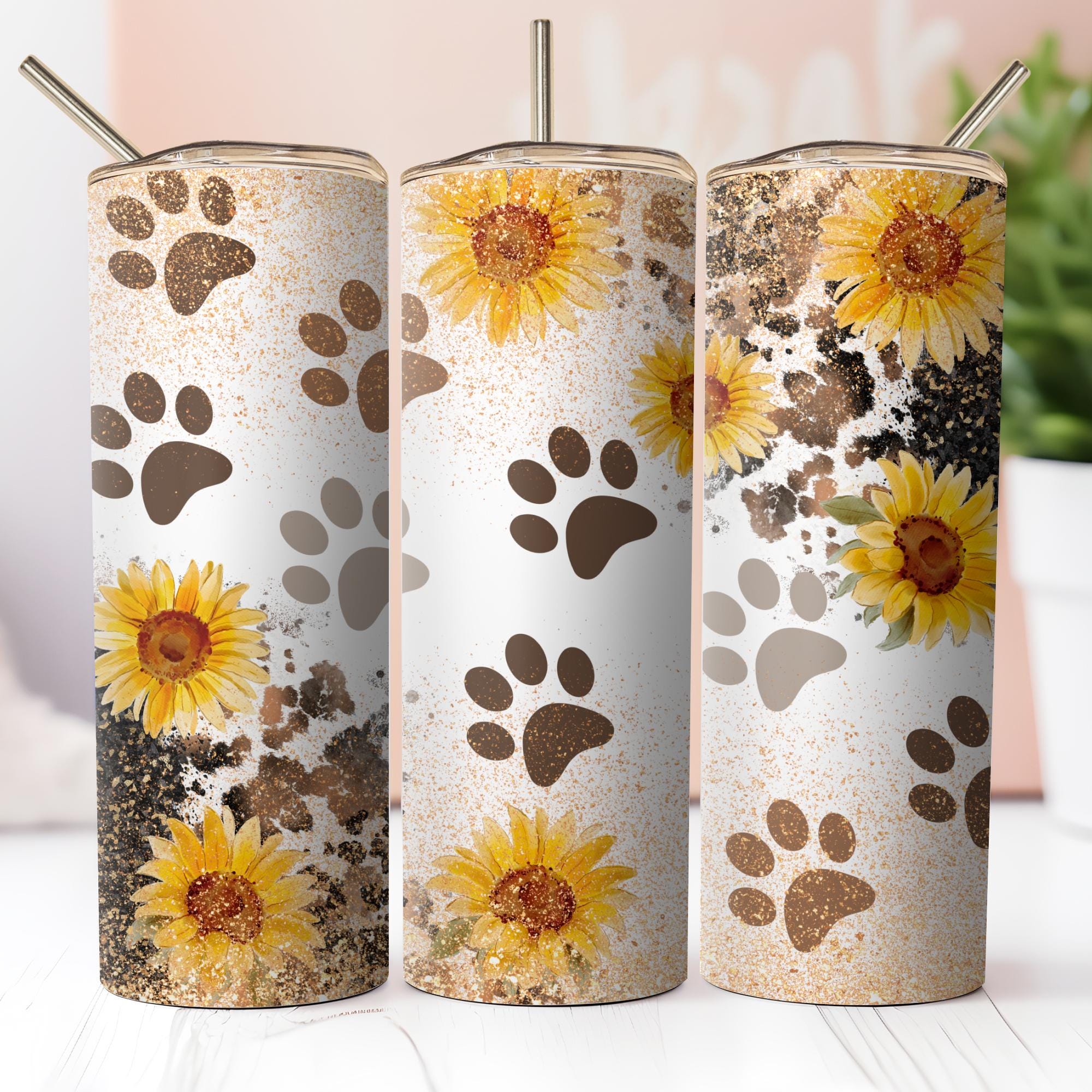 Sunflower Dog Paw 20 Oz Skinny Tumbler Sublimation Design Straight ...