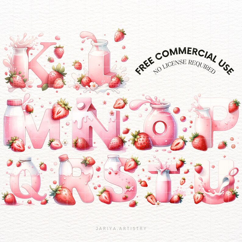 Watercolor Alphabet Strawberry Milk ABC Letters - Printable for ...