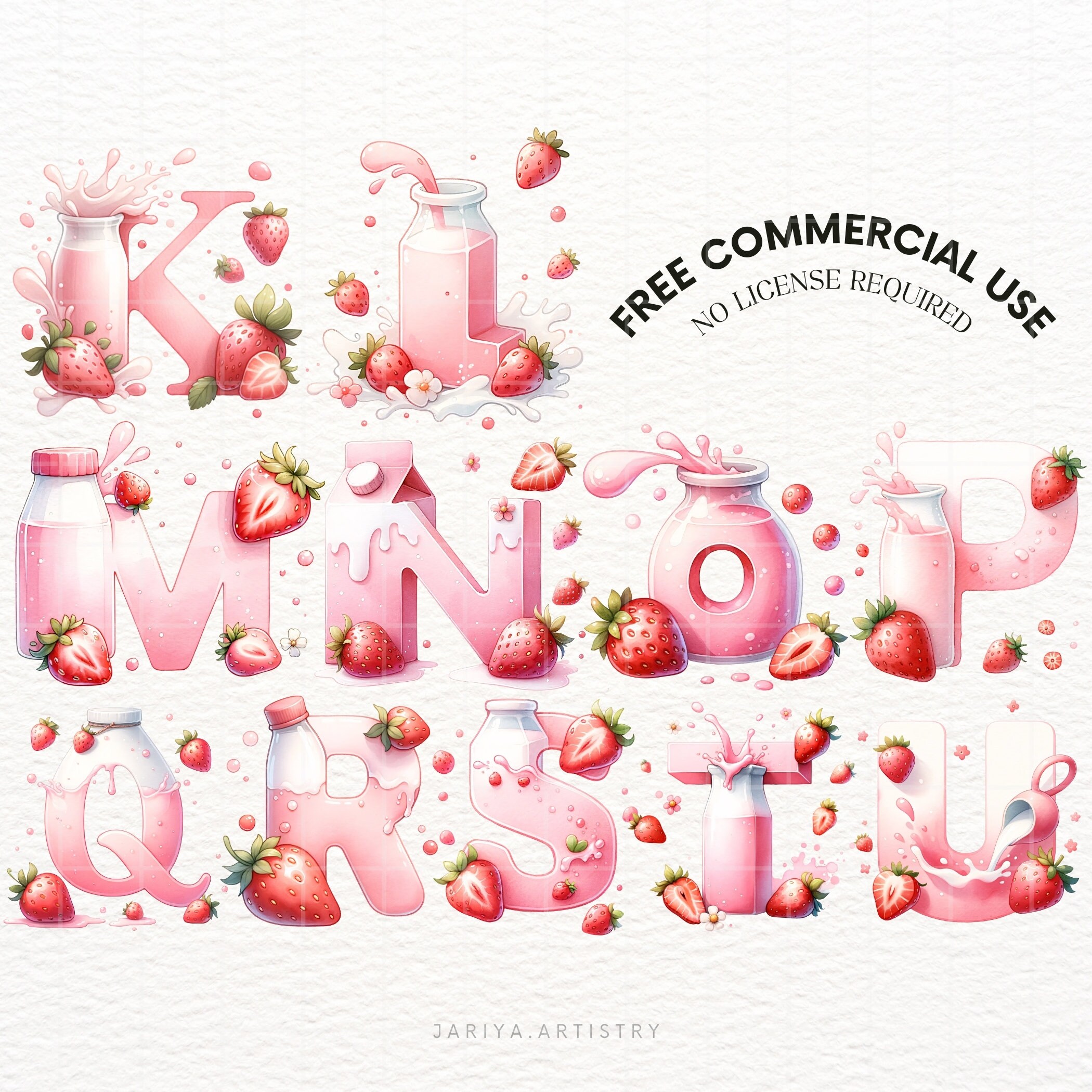 Watercolor Alphabet Strawberry Milk ABC Letters Printable for ...