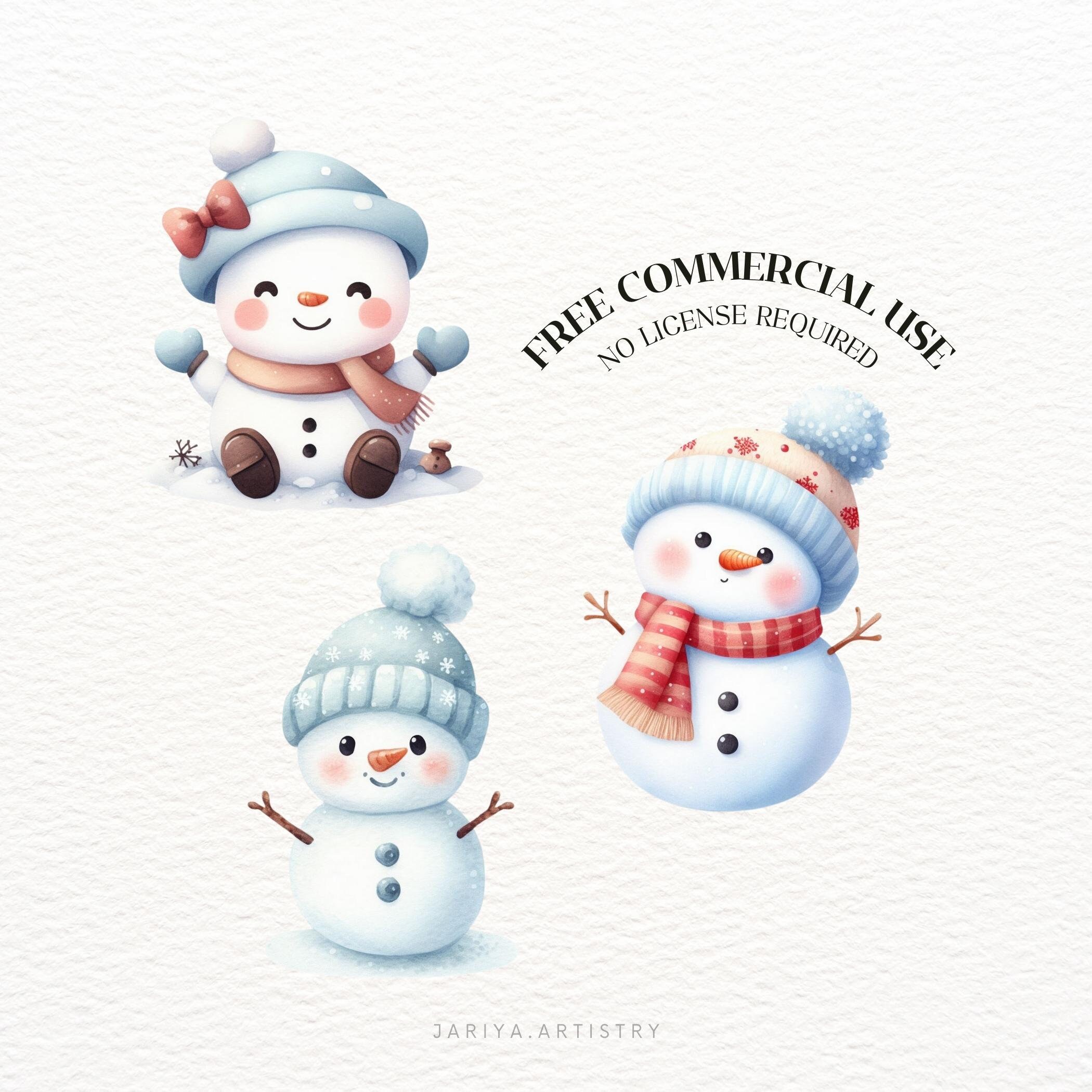 Cute Snowman Clipart Bundle, Watercolor Cute Snowman Clipart PNG, Cute ...