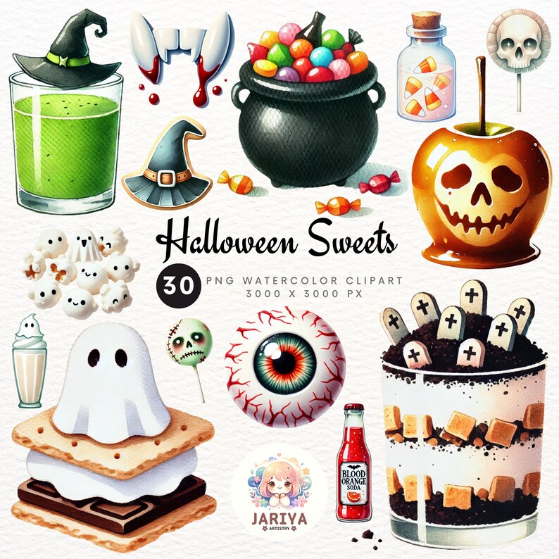 Cute Watercolor Halloween Clipart Spooky Halloween Clipart Halloween ...