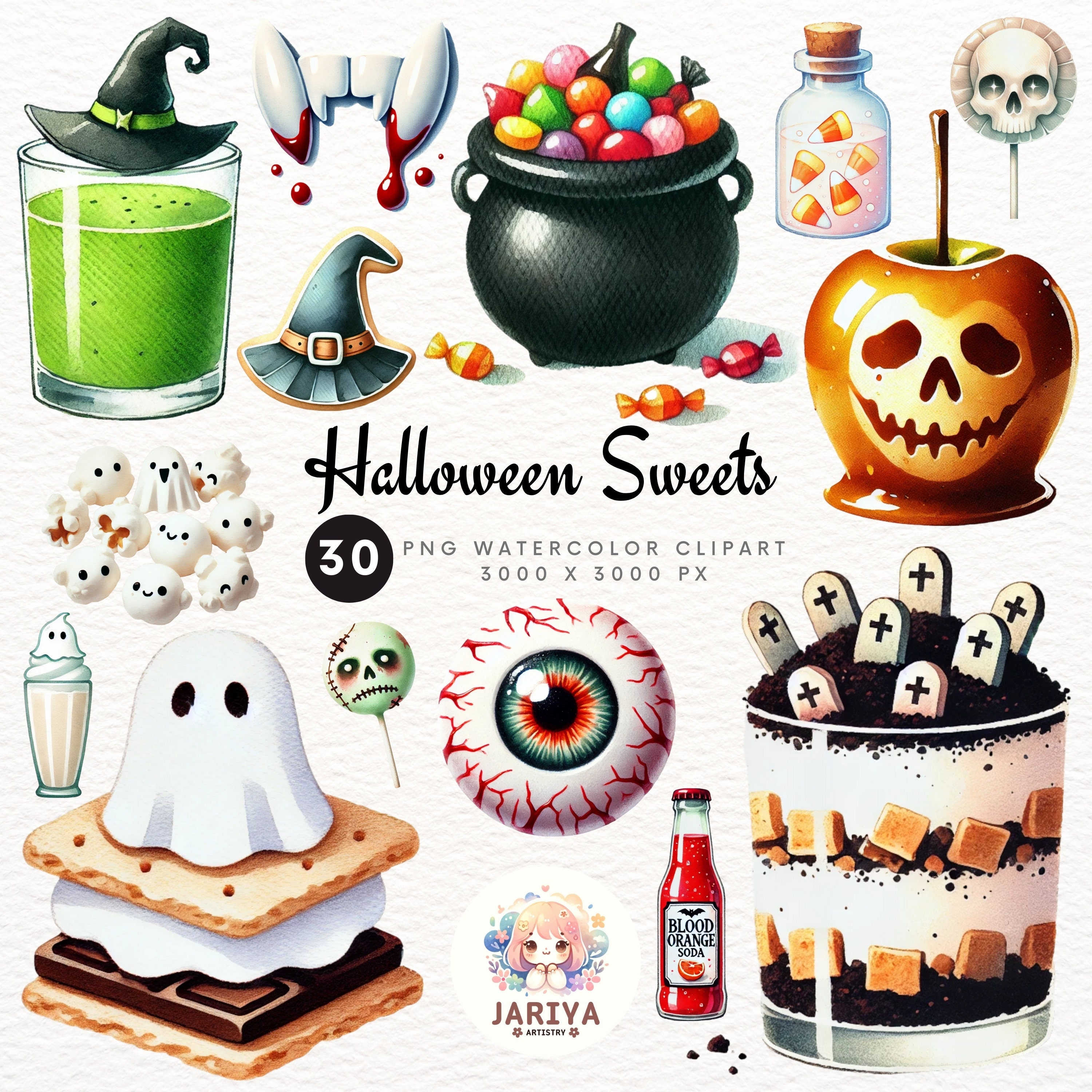 Cute Watercolor Halloween Clipart Spooky Halloween Clipart Halloween ...