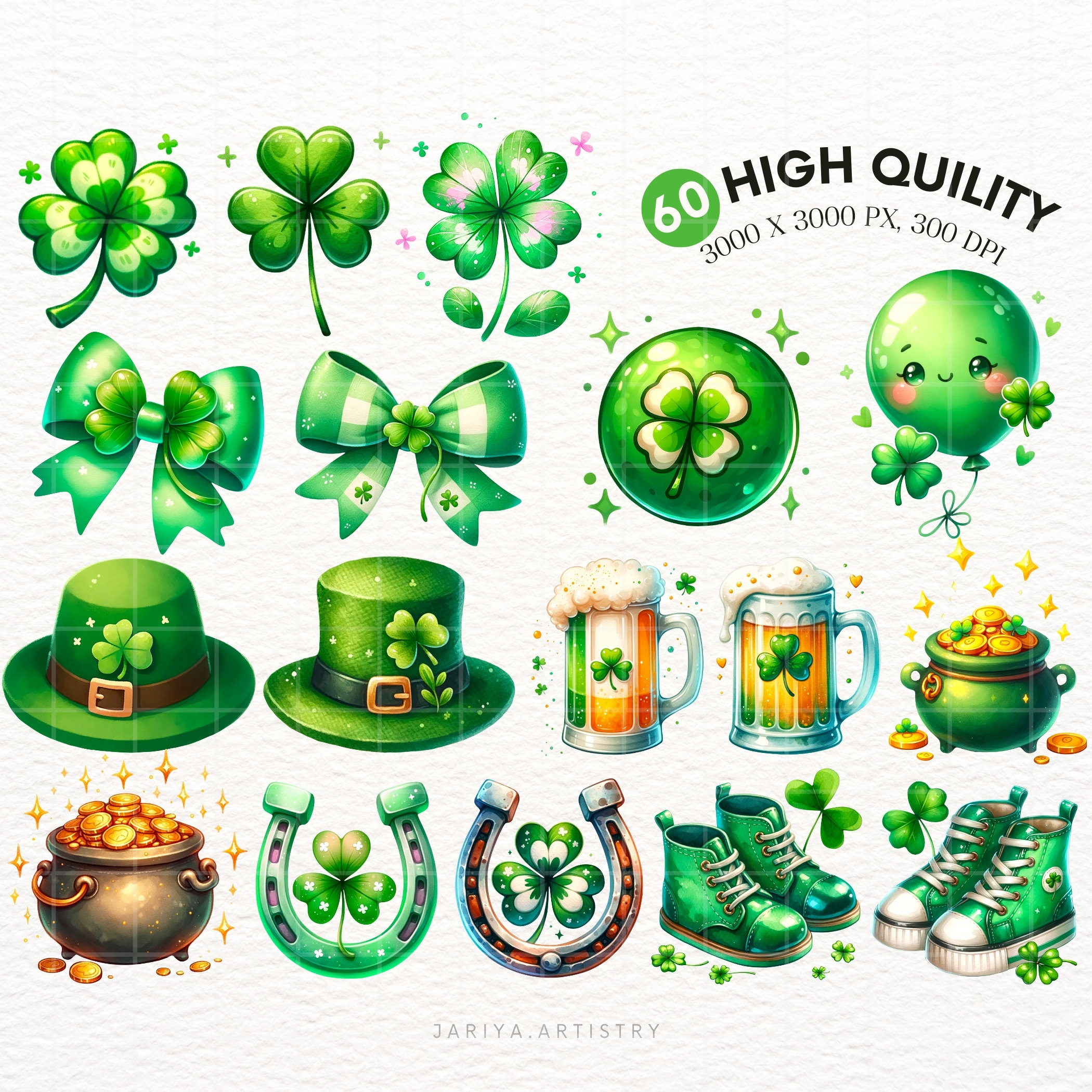 Cute St. Patrick's Day Animal Clipart Set Cute Watercolor Shamrock ...