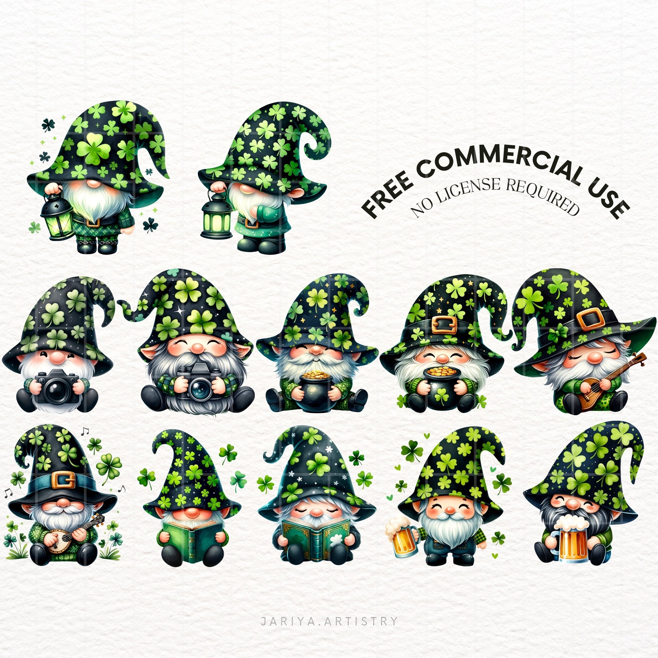 Lucky Gnome Clipart Set, St. Patrick's Day Watercolor Design, Instant ...