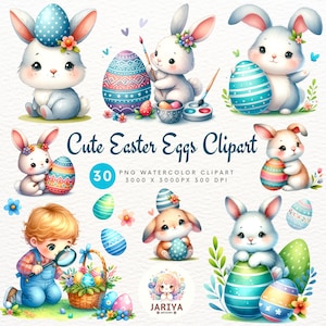 Easter Eggs Clipart, Watercolor Easter Bunny PNG, Watercolor Easter ...