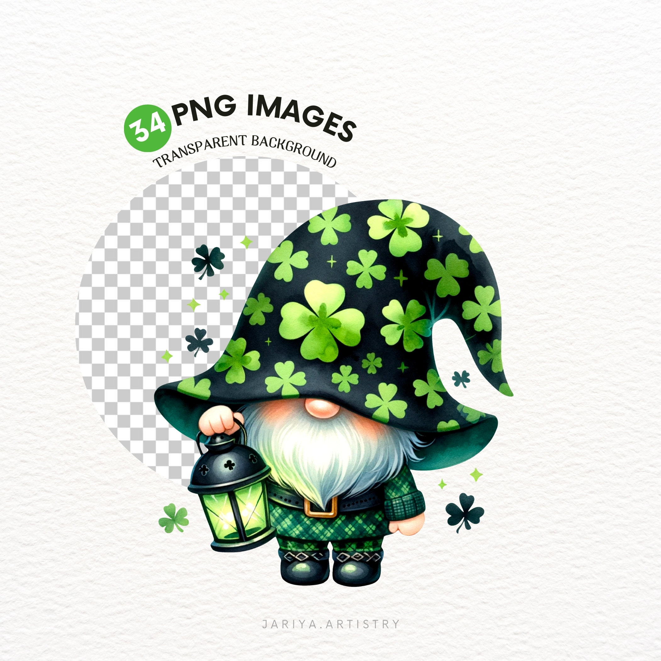 Lucky Gnome Clipart Set, St. Patrick's Day Watercolor Design, Instant ...