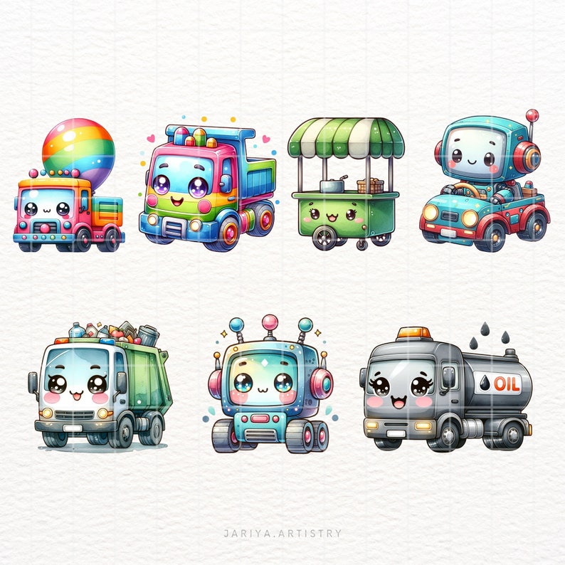 Chibi Style Kawaii Car Clipart Bundle Cute Vehicle Art Collection ...