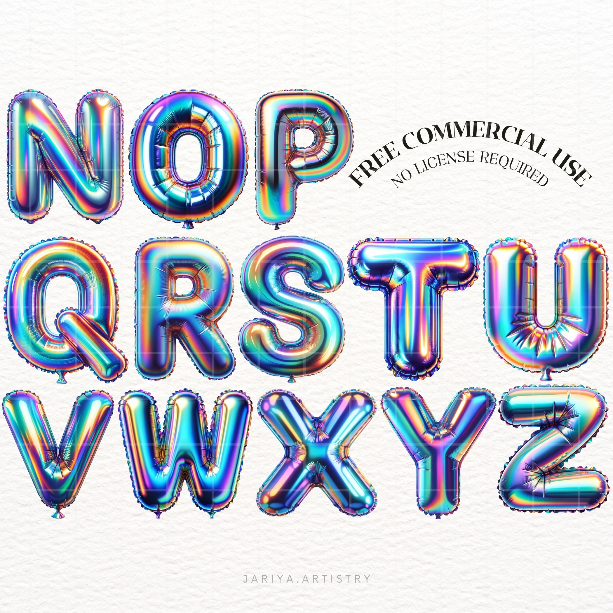 Holographic Balloon Alphabet Clipart Bundle: A-Z PNG Designs ...