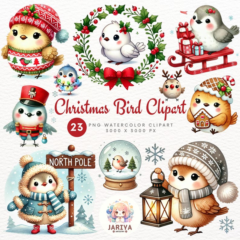 Christmas Bird Clipart Collection Perfect for Seasonal Decorating, DIY ...